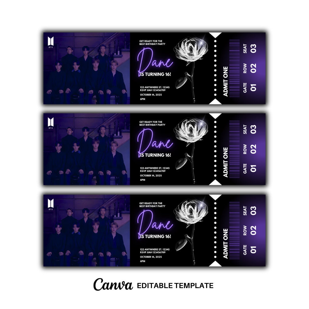 BTS Birthday Ticket Invitation BTS Party Army Birthday - Etsy