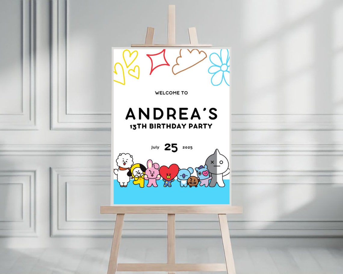 BTS Birthday Welcome Sign, BT21 Welcome Sign, BT21 Party Sign, BTS Kids ...