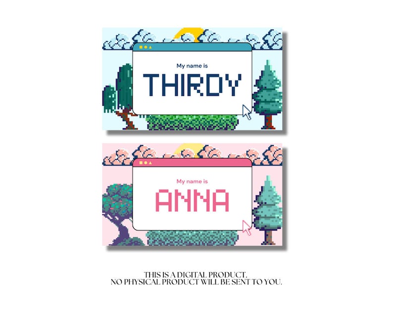 Pixel Art Name Tag for Kids, Pixel Art School Name Tag, Printable Party ...