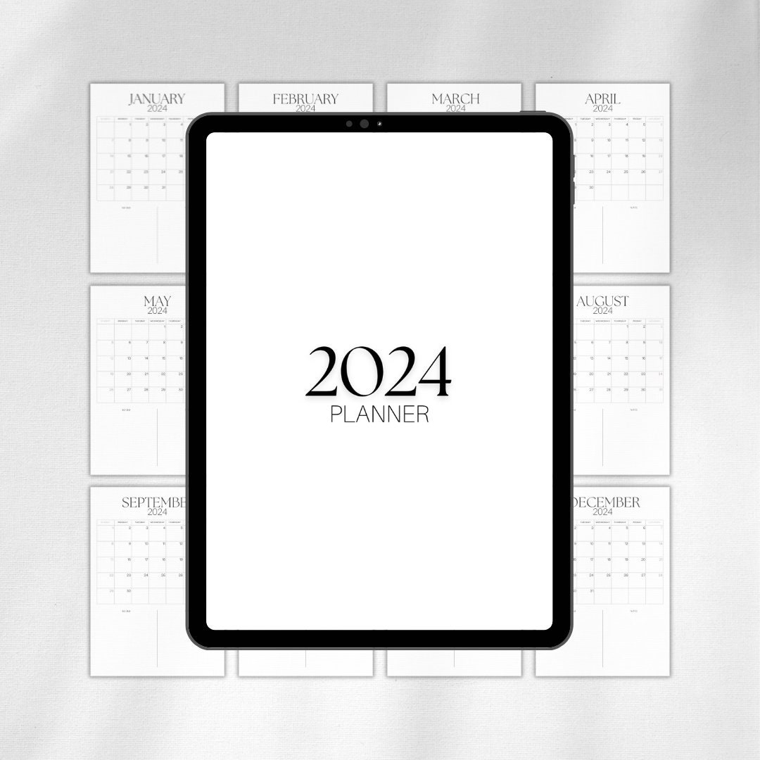 2024 Black and White Minimalist Planner Monthly Planner Year - Etsy
