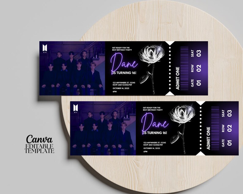 BTS Birthday Ticket Invitation, BTS Party, Army Birthday Invitation ...