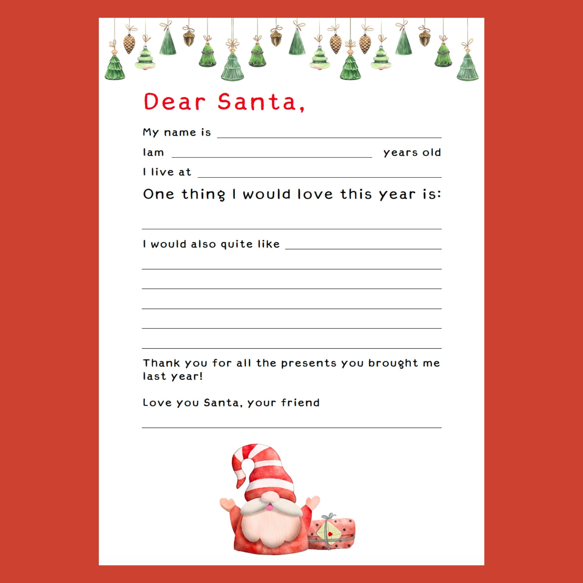 Printable Santa Letter With Gnome - Personalised Christmas Letterhead ...