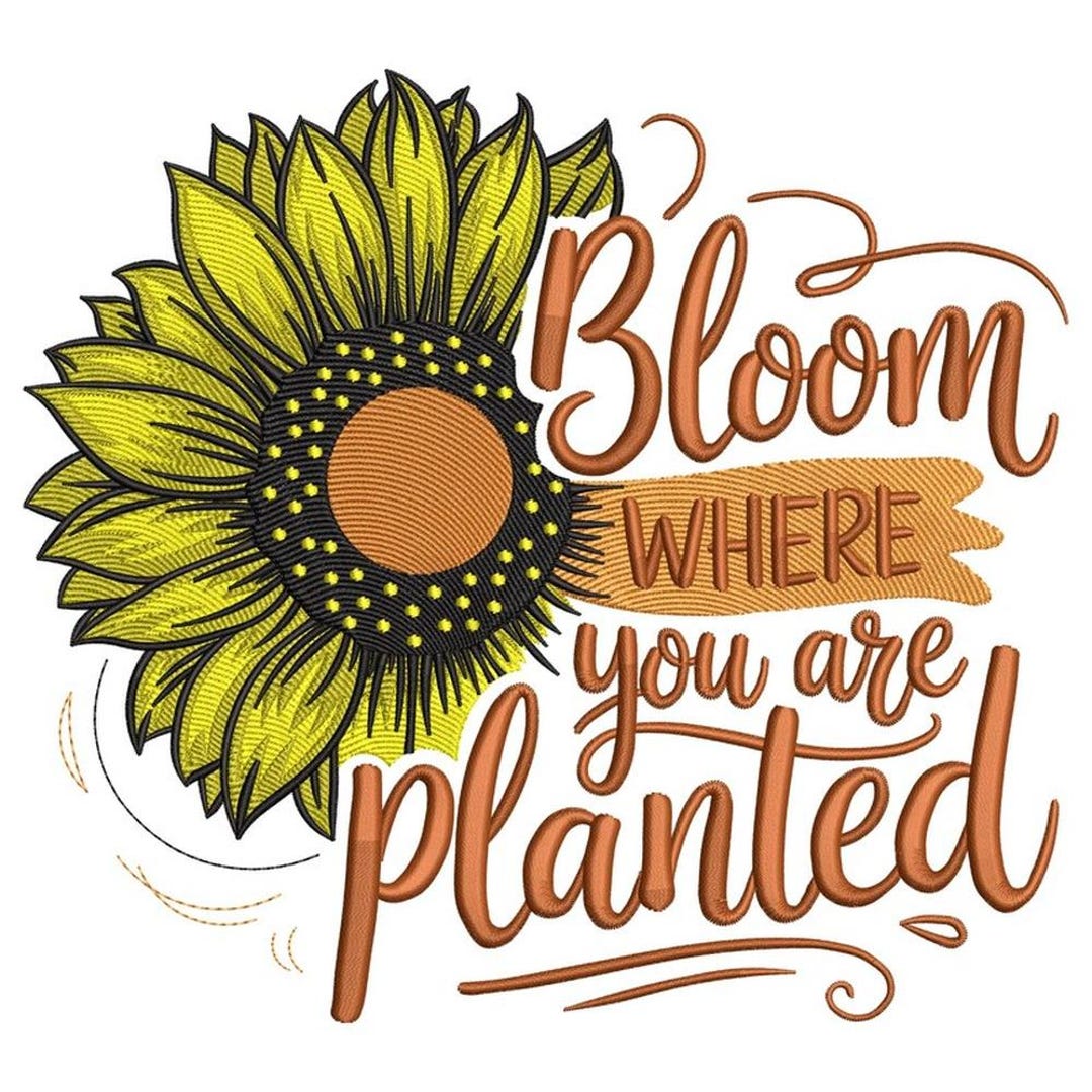 Sunflower Word Art Embroidery Design, Motivational Phrase Stitch ...