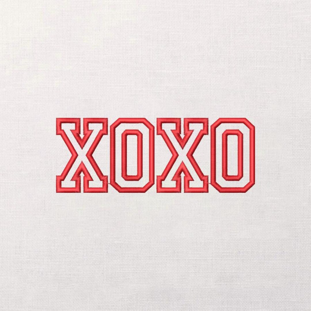 XOXO Applique Embroidery Design, Vertical Lettering, Valentine Hugs and ...