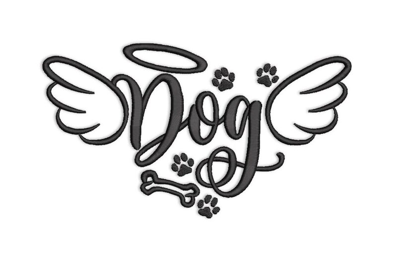 Angel Dog Outline Embroidery Design, Wings Halo and Paw Prints Motif ...