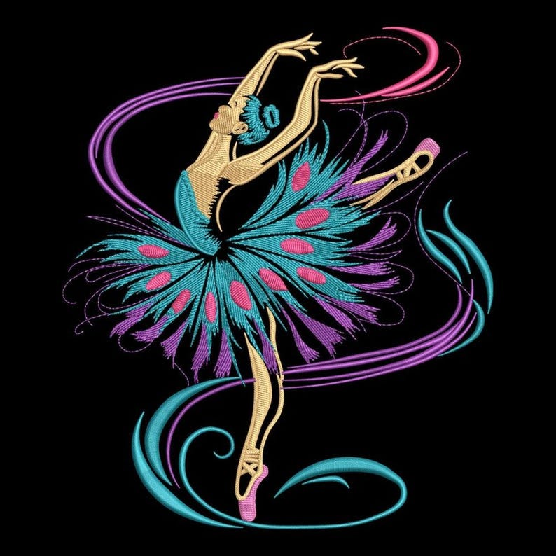 Ballerina Machine Embroidery Design, Graceful Pointe Figure With ...