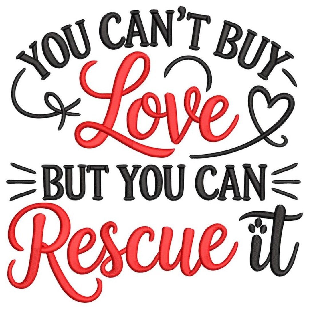 Rescue Love Quote Embroidery Design, Pet Adoption Saying, Dog Cat ...