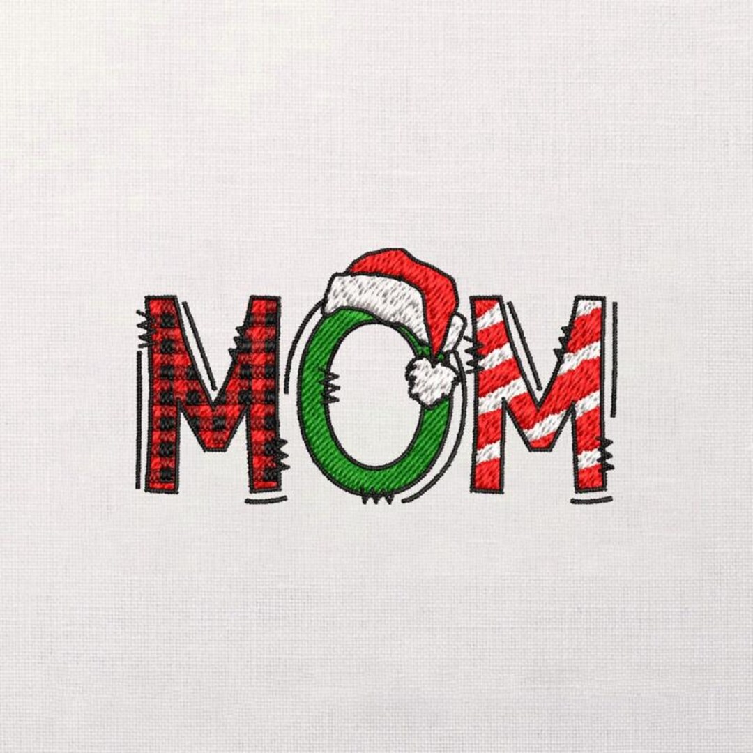 Christmas Mom Embroidery Design, Festive Word Art Applique, Santa Hat ...