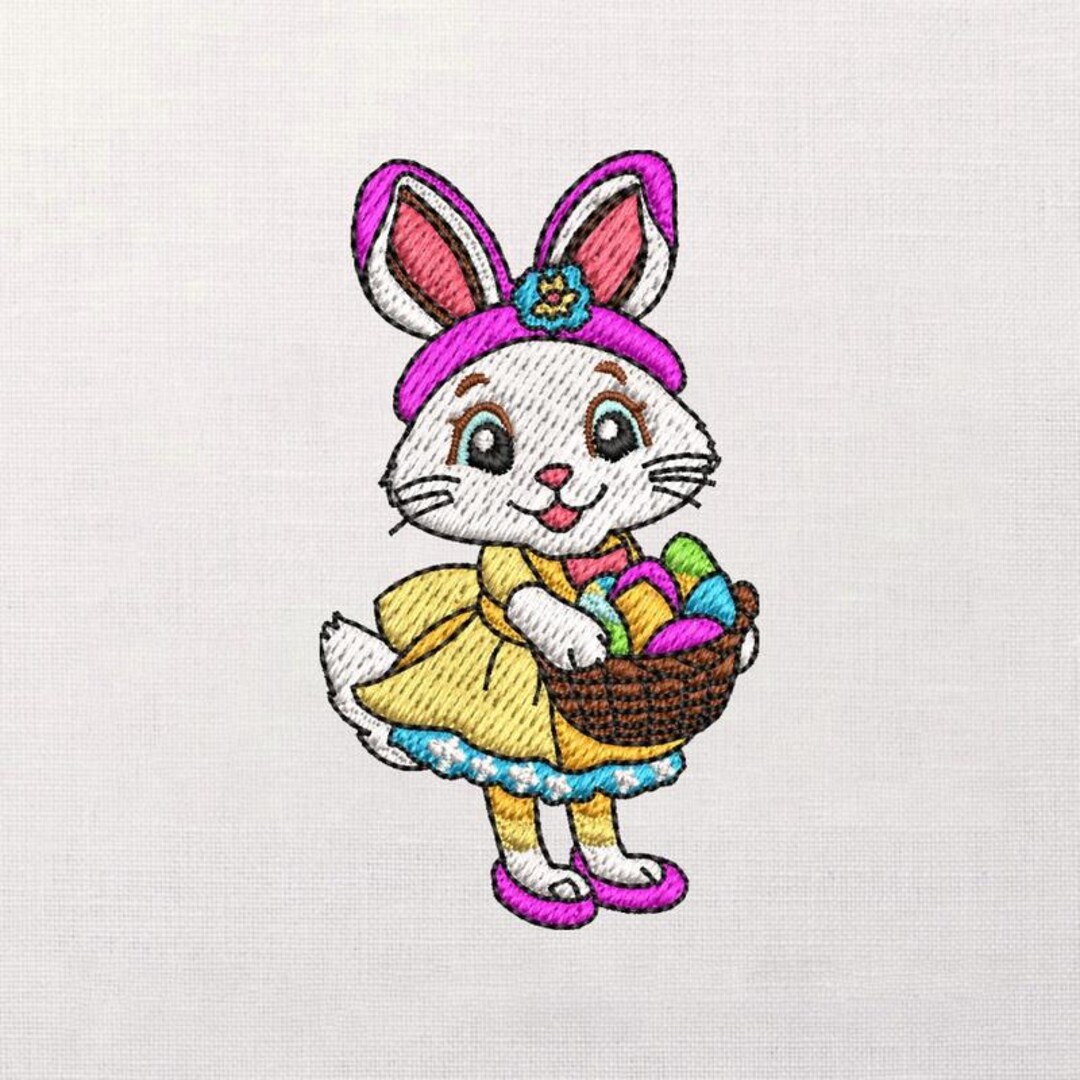 Spring Bunny Embroidery Design, Cute Rabbit With Basket, Easter Egg ...