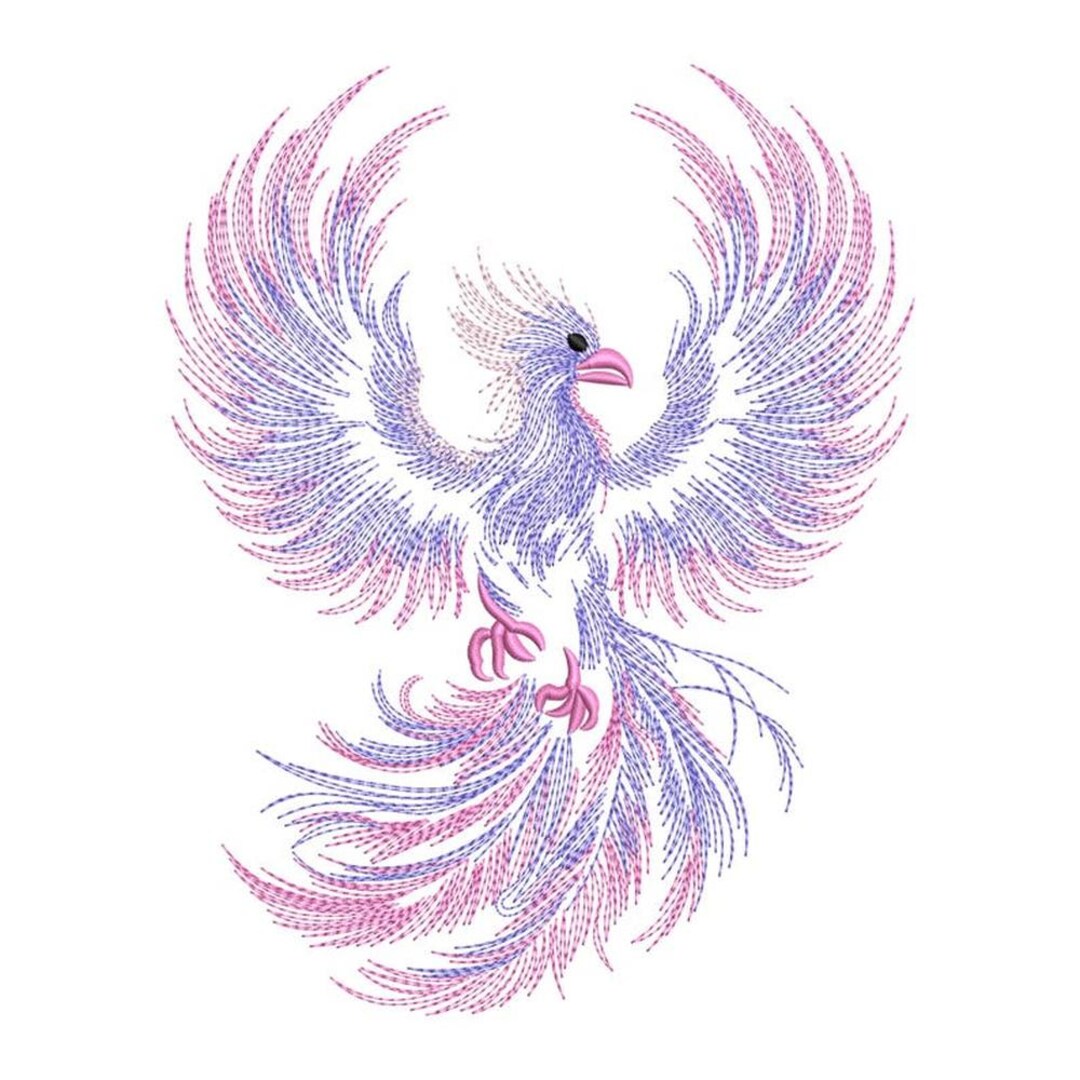 Phoenix Outline Embroidery Design, Flowing Plume Feathers, Dual Tone ...