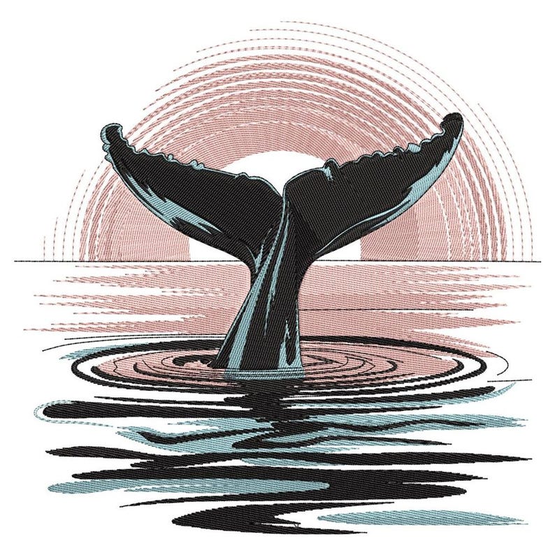Whale Tail Embroidery Design, Filled Stitch Sunset Ocean Fluke Pattern ...