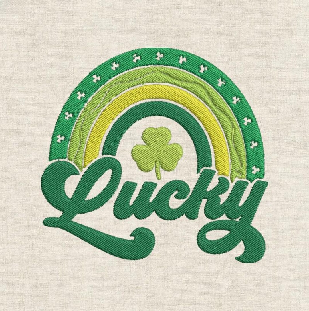 Lucky Rainbow Shamrock Embroidery Design, Irish Script Clover Pattern ...
