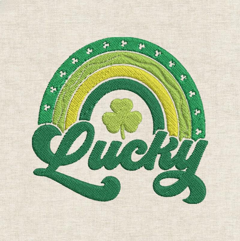 Lucky Rainbow Shamrock Embroidery Design, Irish Script Clover Pattern ...