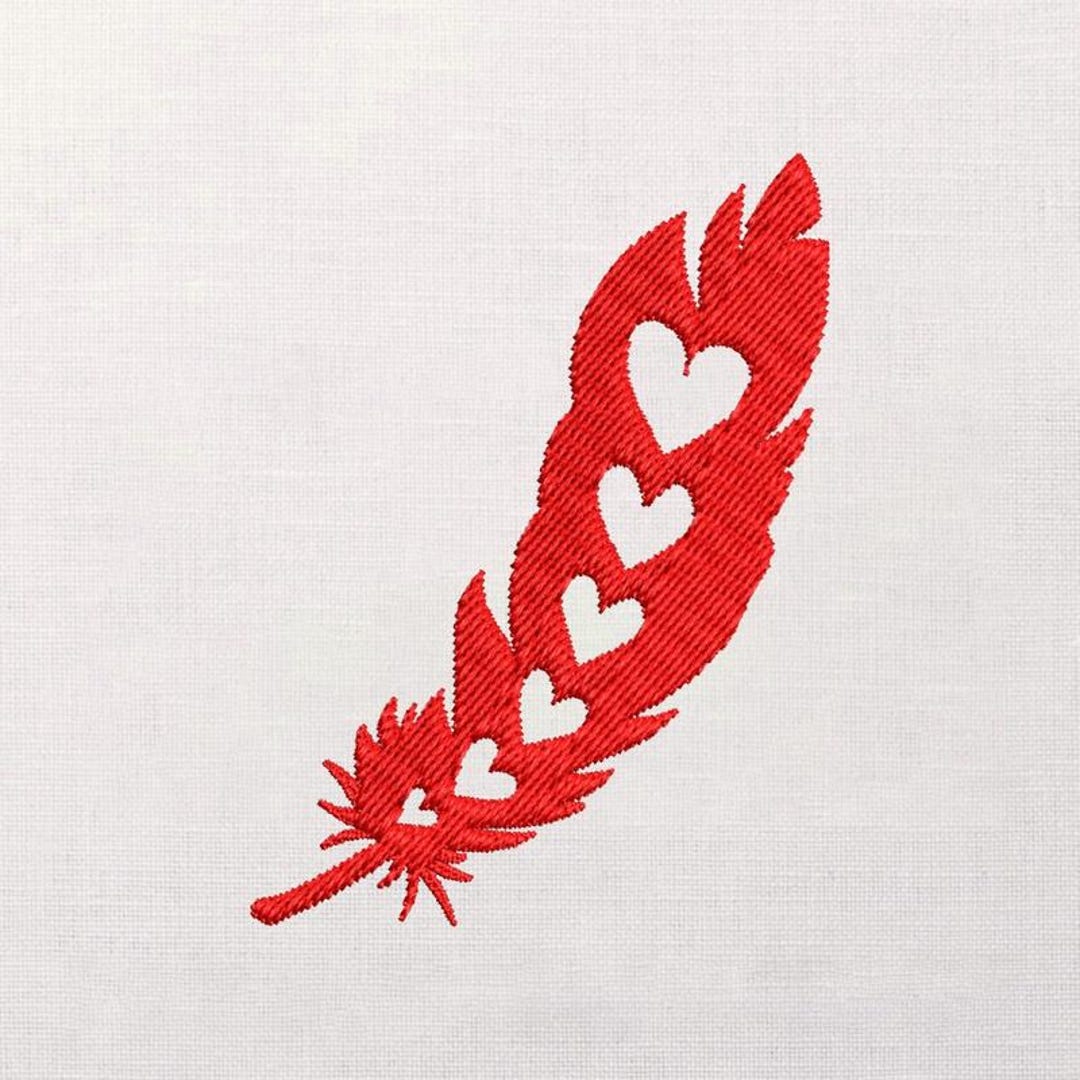 Feather With Hearts Embroidery Design, Romantic Boho Motif, Valentine ...