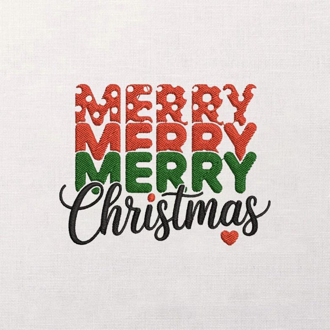Merry Christmas Embroidery Design, Polka Dot Block Letters, Script Word ...
