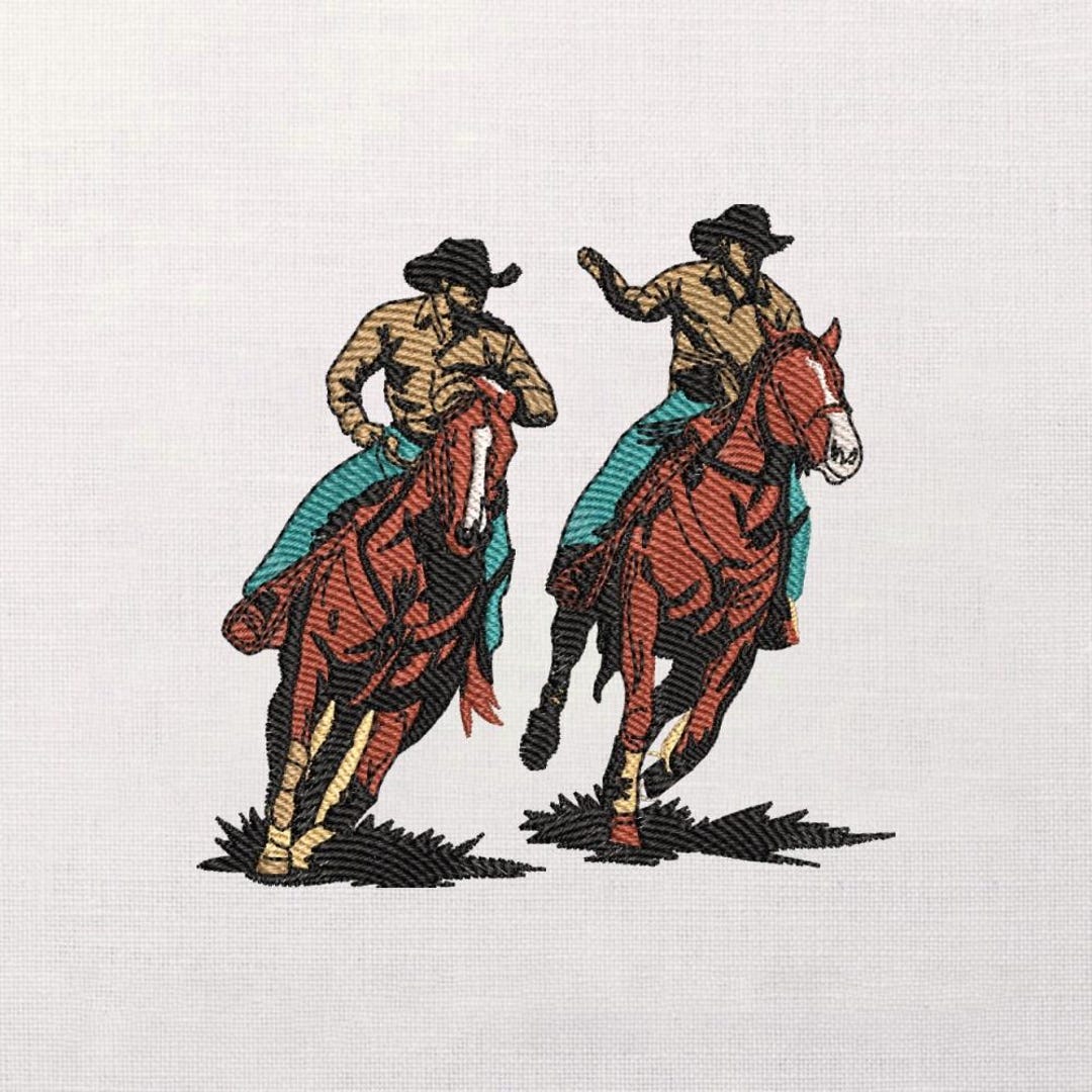 Cowboy Riders Embroidery Design, Western Rodeo Horseback Pattern, Ranch ...