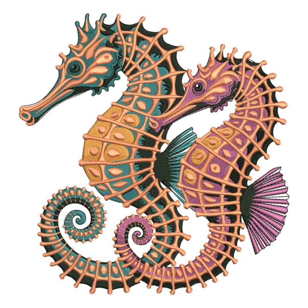 Seahorse Couple Embroidery Design, Colorful Marine Animal Machine ...