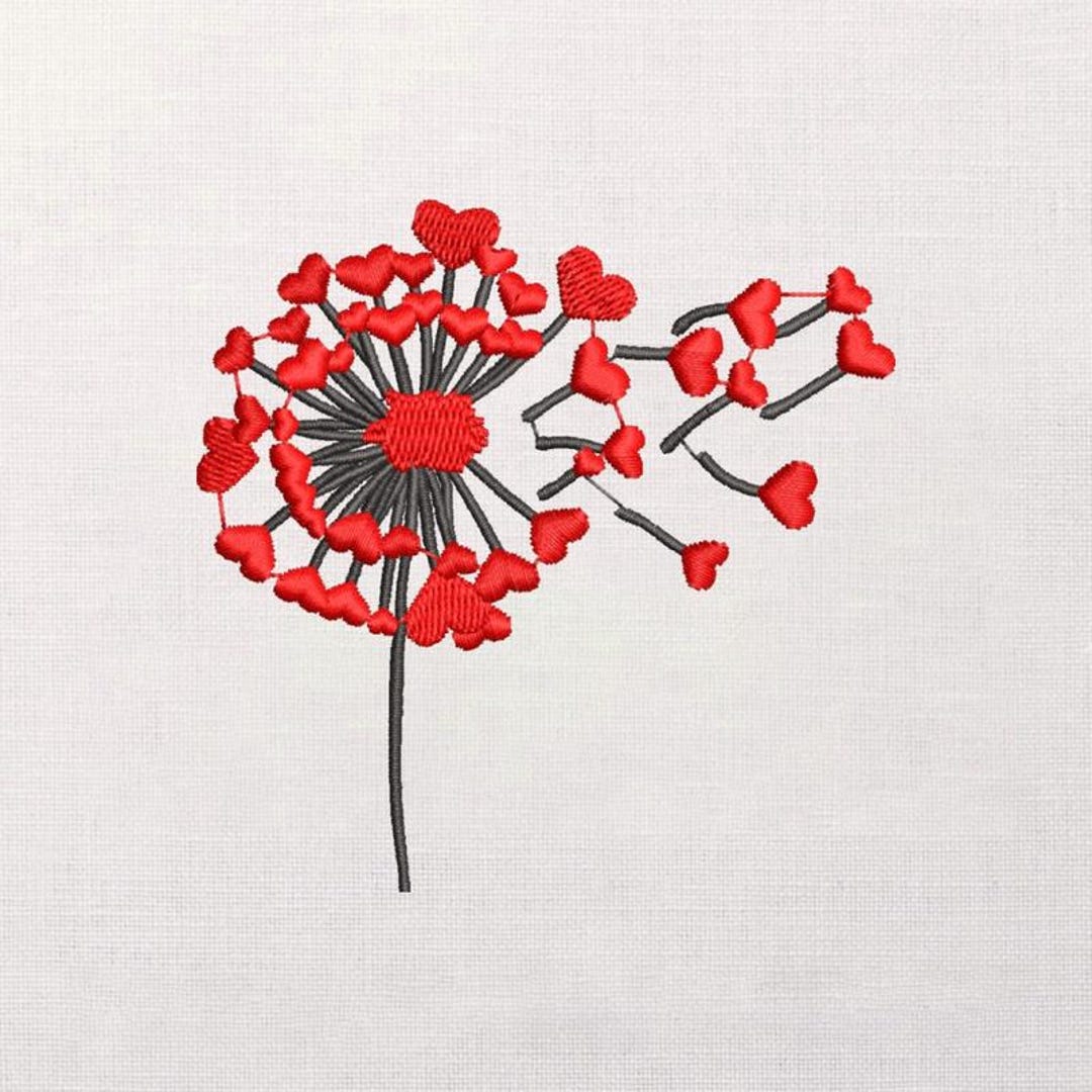 Heart Dandelion Embroidery Design, Blowing Hearts Flower Pattern ...