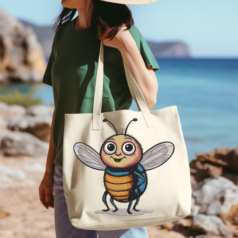Bumble Bee Embroidery Design, Cartoon Insect Stitch, Big Eyes Character ...