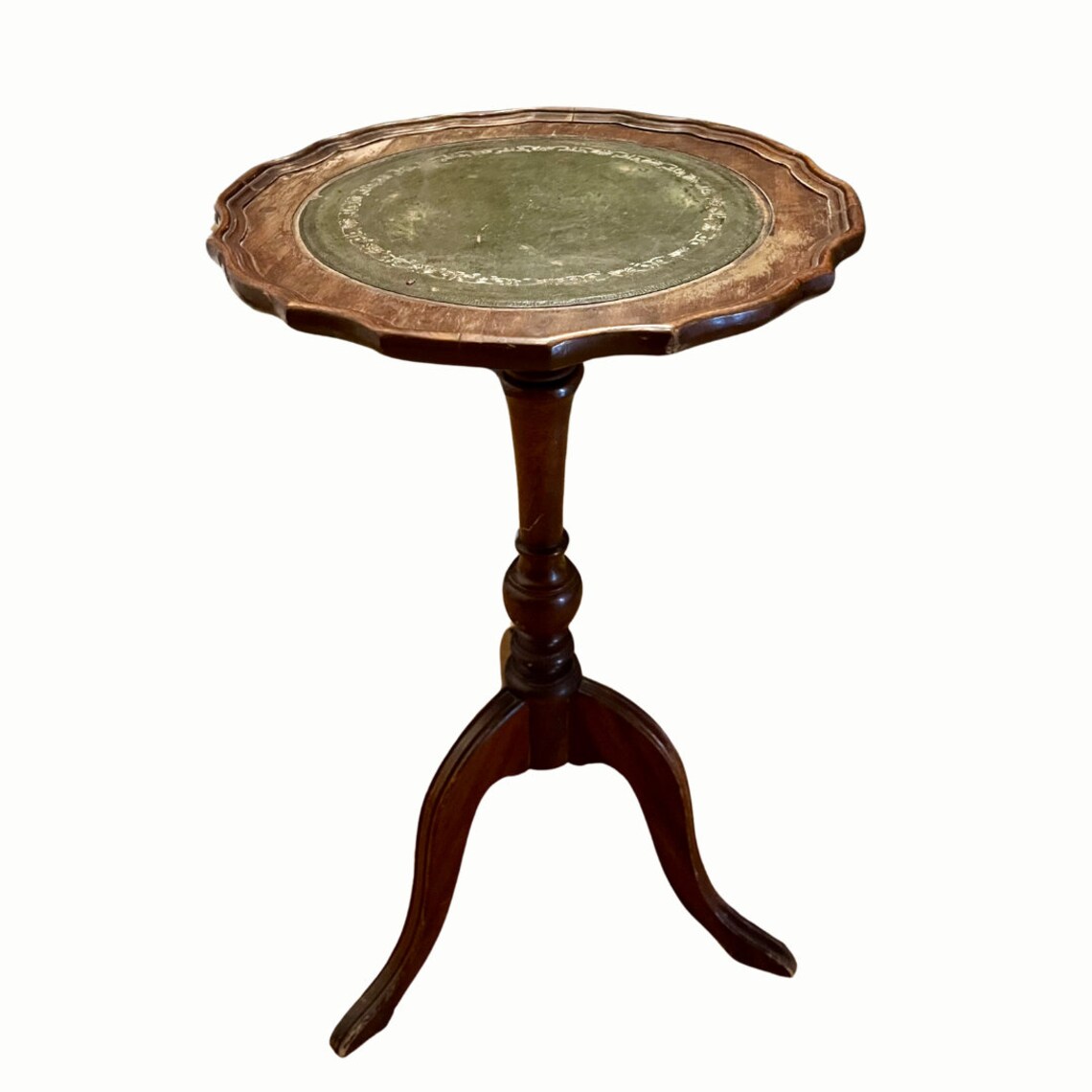 English Antique Victorian Style Pie Crust Green Top Leather Plant Wine ...