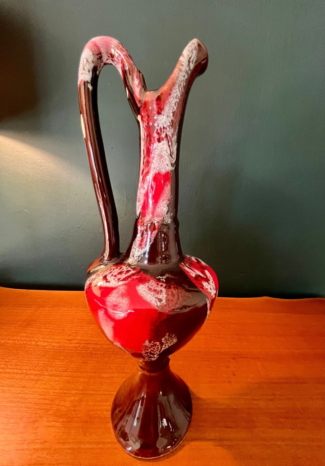 VALLAURIS MAJOLICA Red Brown Ceramic Jug VASE Fat Lava Design / French ...