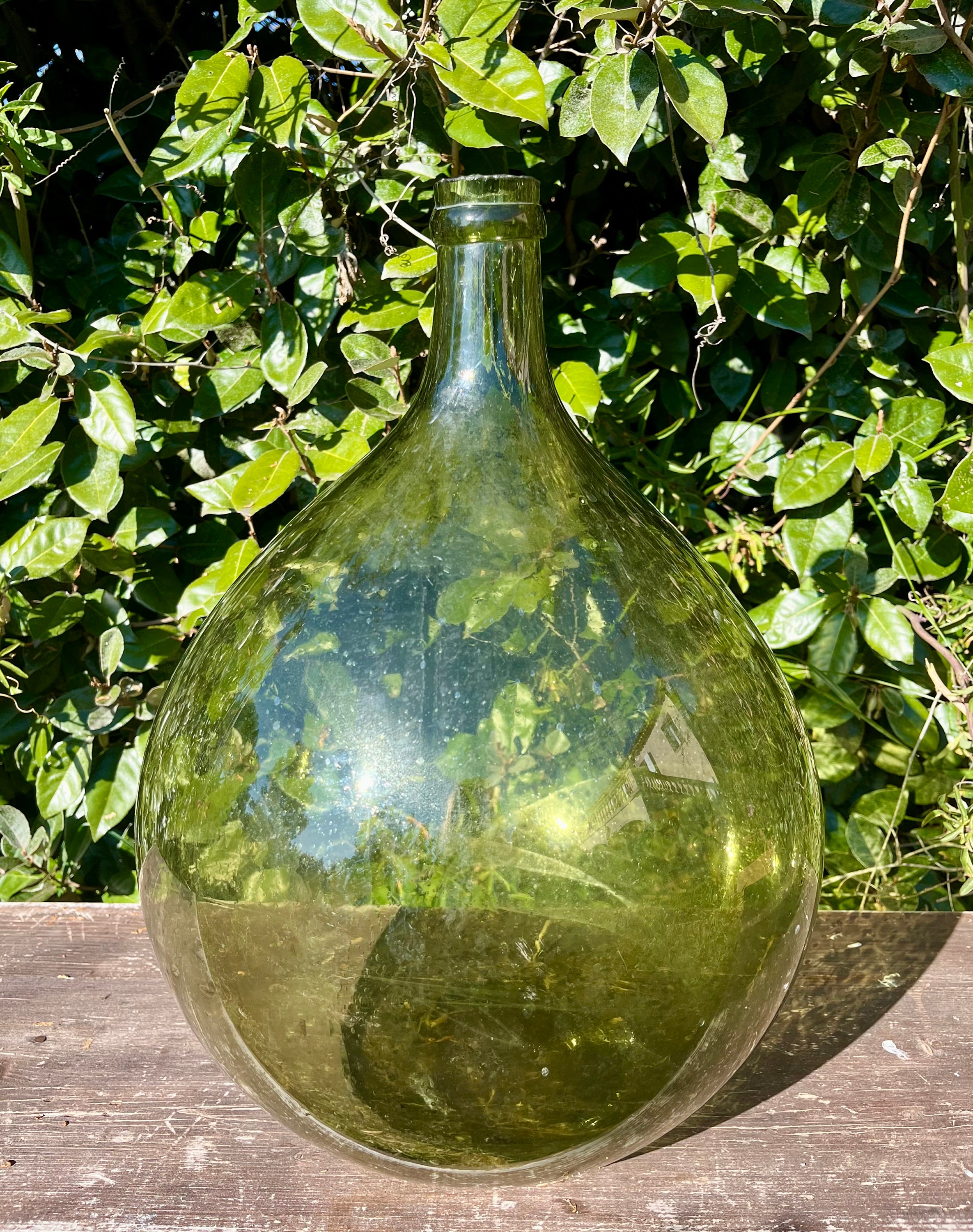 19th Century French GREEN GLASS DEMIJOHN or Dame Jeanne Hand Blown and ...