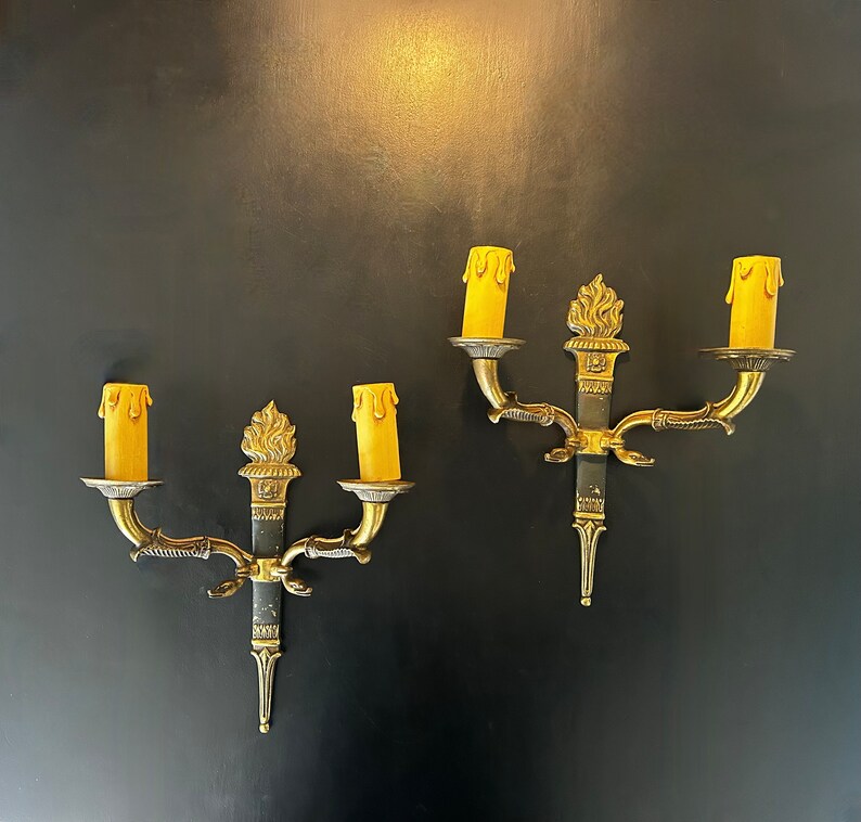 Empire Style BRONZE Pair of Wall Sconces With Two Lights Atributed to Lucien Gau - Etsy