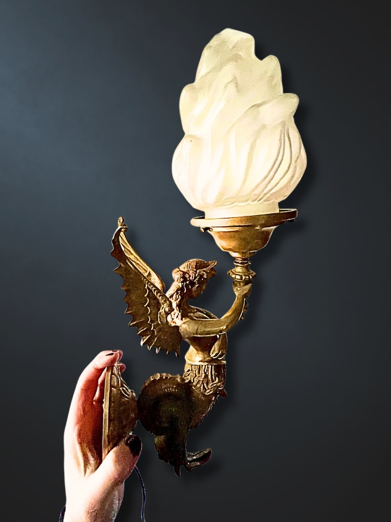 Empire Style Figural Chimera/mermaid Bronze Sconce / Gilt Bronze Sconce / Ormolu Lamp / Opaline ...