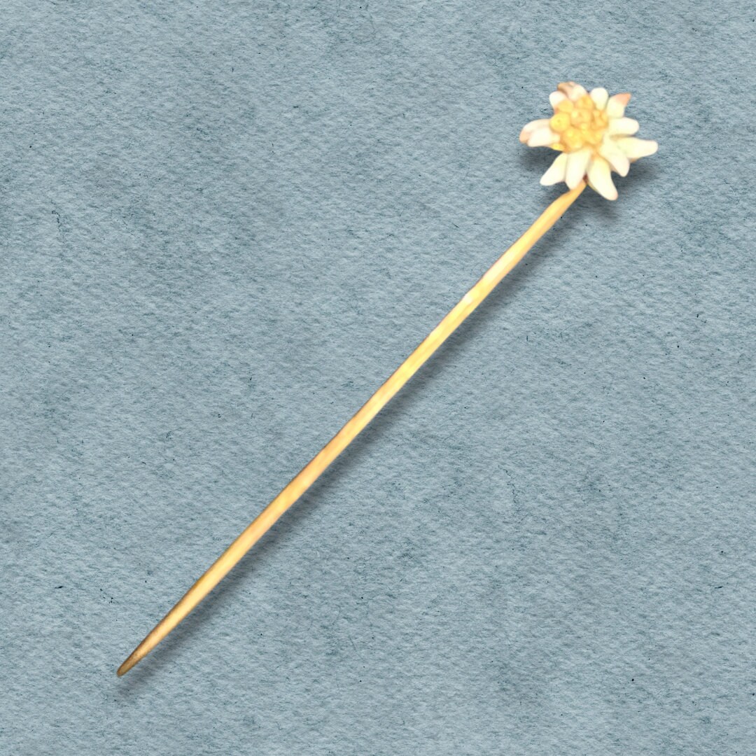 Art Deco French EDELWEISS STICK PIN Enamelled & Gold Plated/ Cravat Pin ...