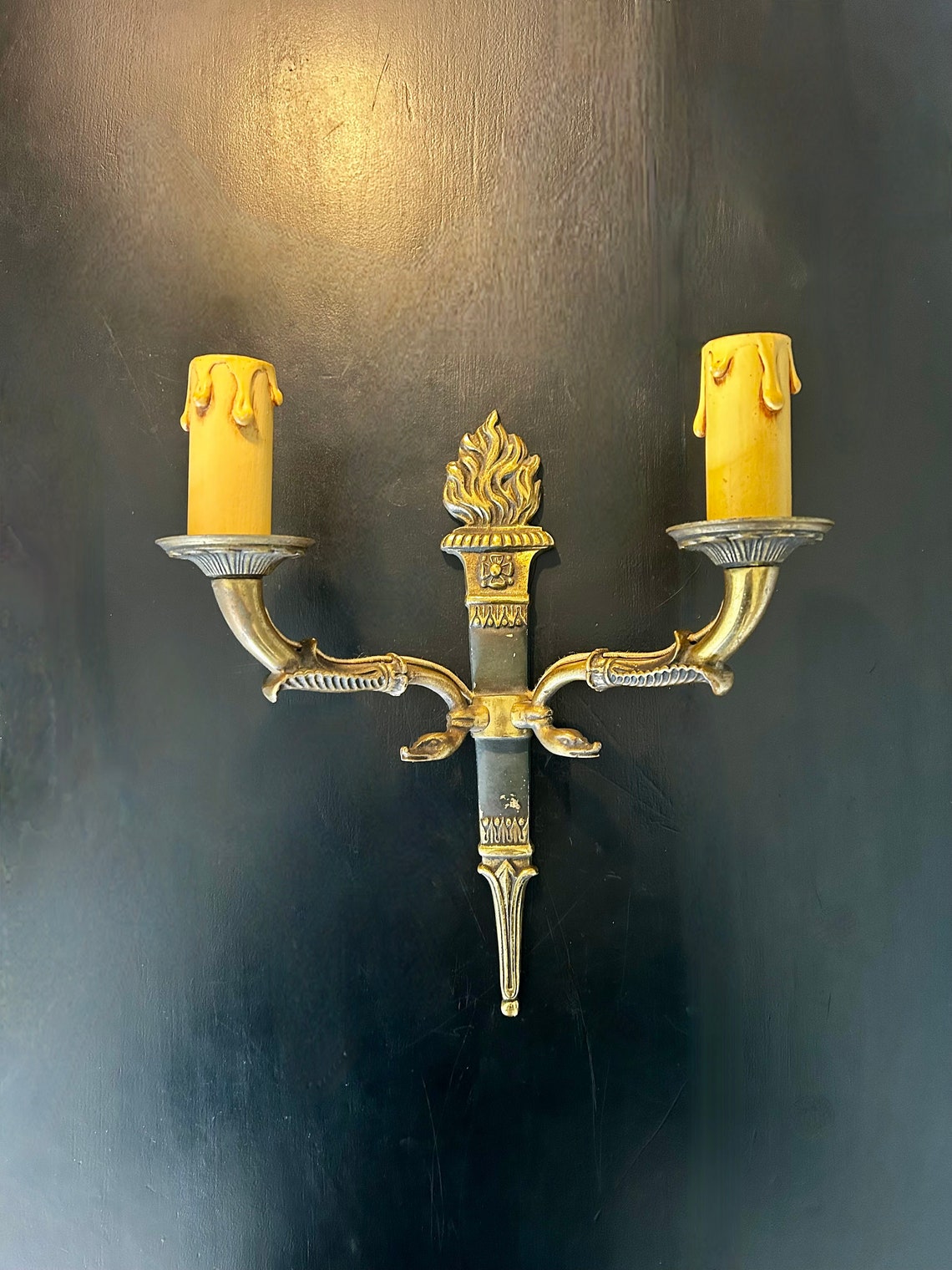 Empire Style BRONZE Pair of Wall Sconces With Two Lights Atributed to ...