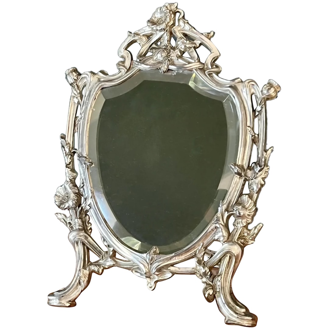 Antique ART NOUVEAU French Silvered Bronze Table MIRROR, C.1890 ...