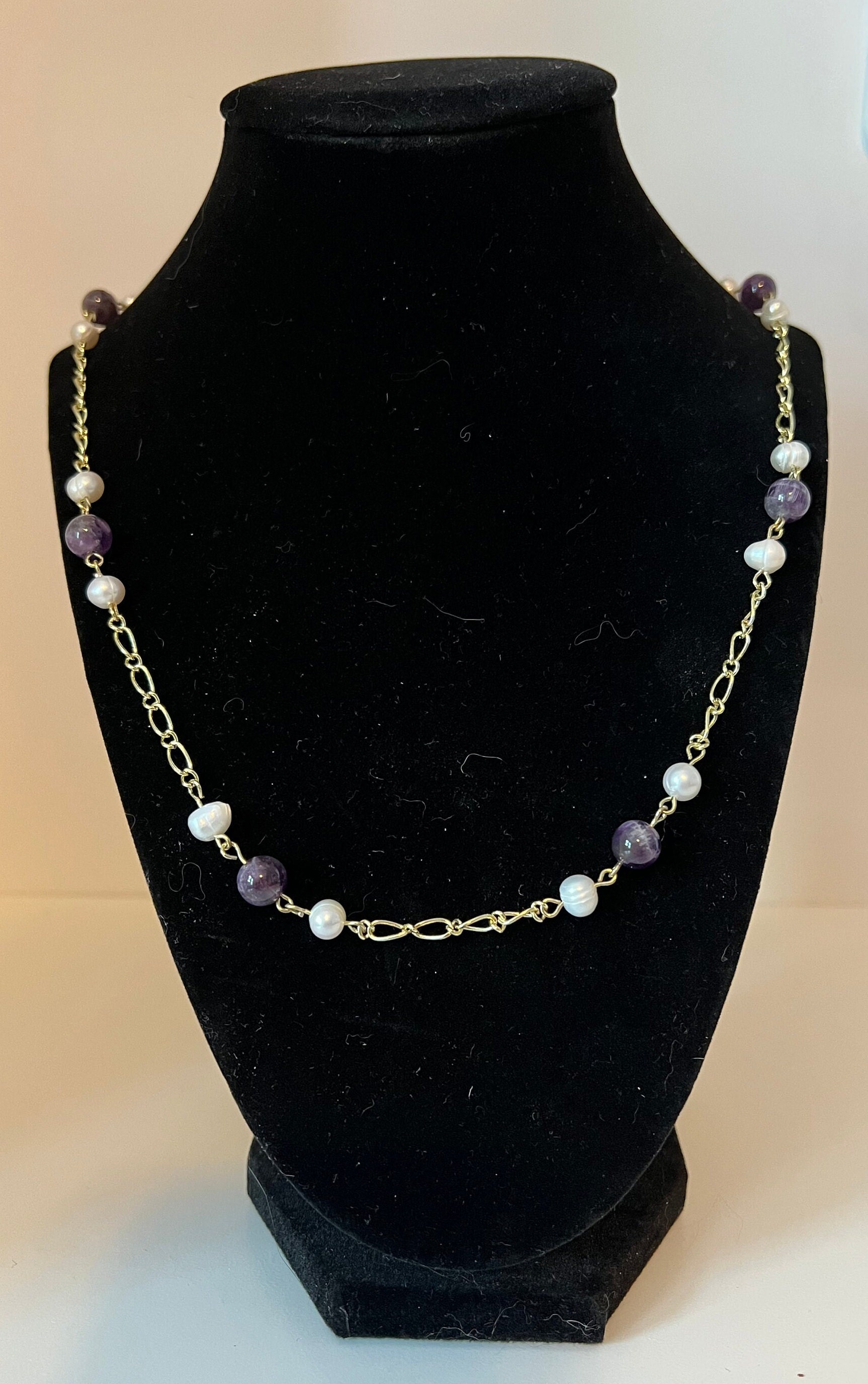 Pearl and Amethyst Necklace, Pearl and Natural Stone Jewelry - Etsy