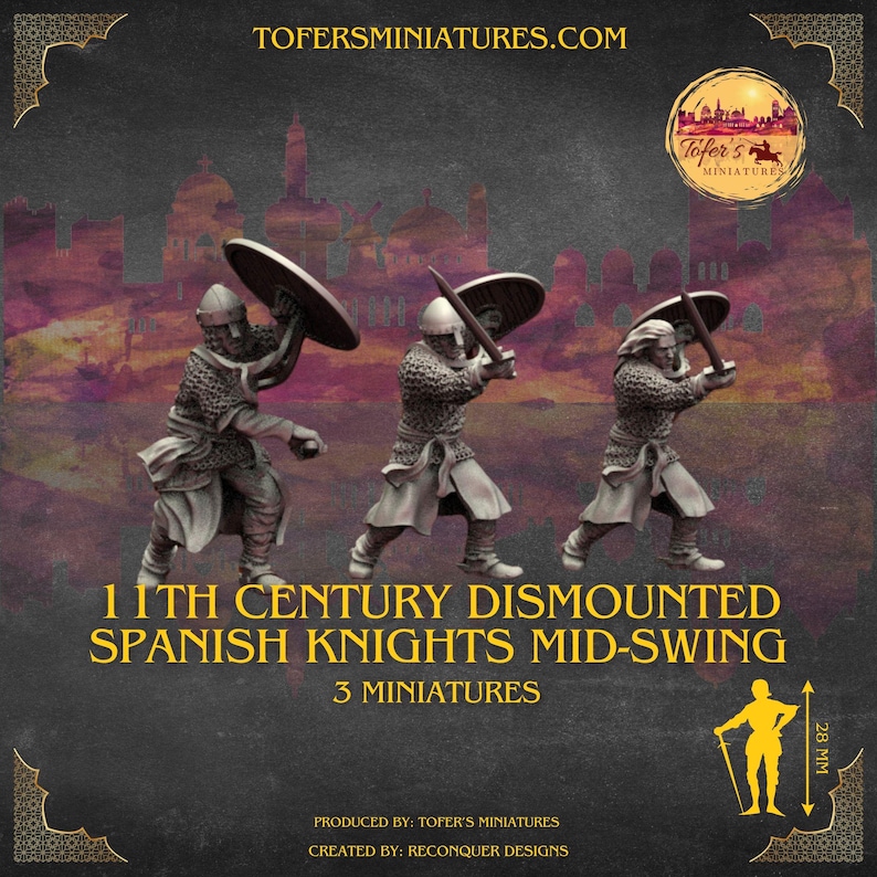 Set of 3 11th Century Dismounted Spanish Knights Mid-swing. 28 Mm ...