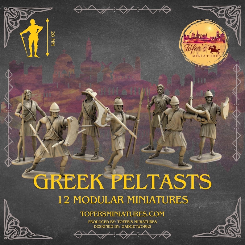 Greek Peltasts Modular Miniatures. 28 Mm Miniatures (set of 12) - Etsy