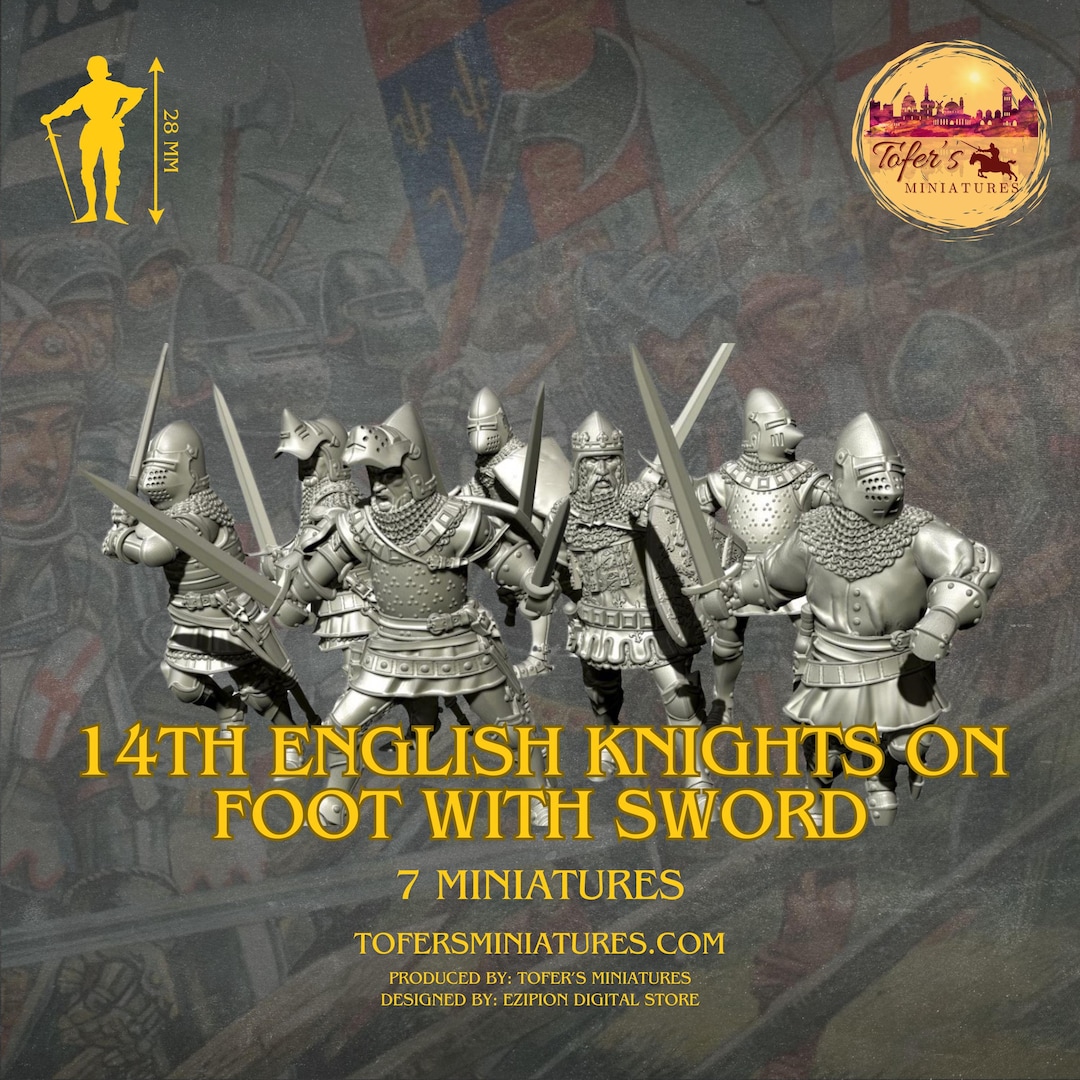 14th English Knights on Foot With a Sword. 28 Mm Miniatures - Etsy