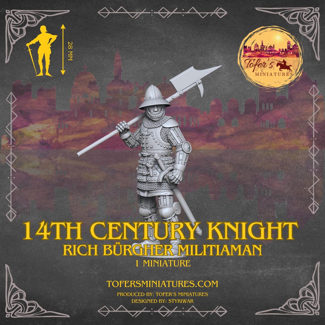 Miliciano burgués rico de finales del siglo XIV. Miniaturas de 28 mm ...