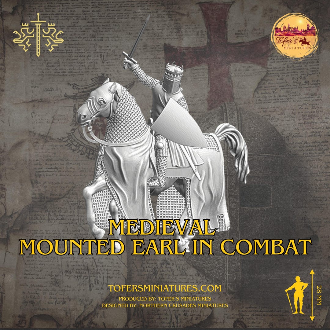 Medieval Mounted Earl in Combat. 28mm, 32mm, 40mm, 54mm, 75mm, for ...