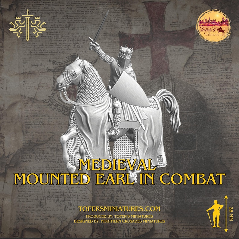 Medieval Mounted Earl in Combat. 28mm, 32mm, 40mm, 54mm, 75mm, for ...