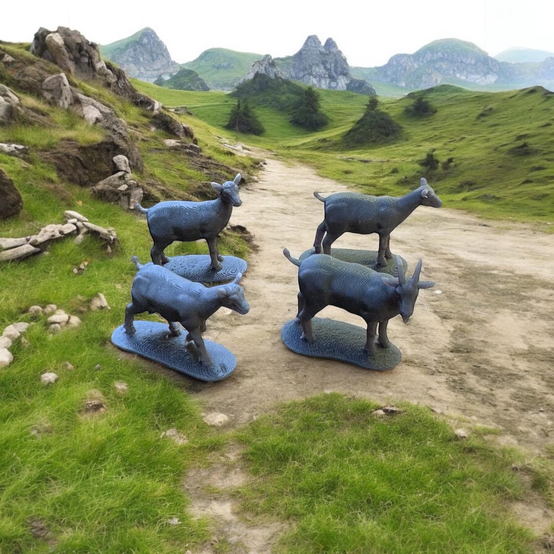 Set of 4 Goats Miniatures. 28 Mm Miniature. Ideal for Games Like SAGA ...