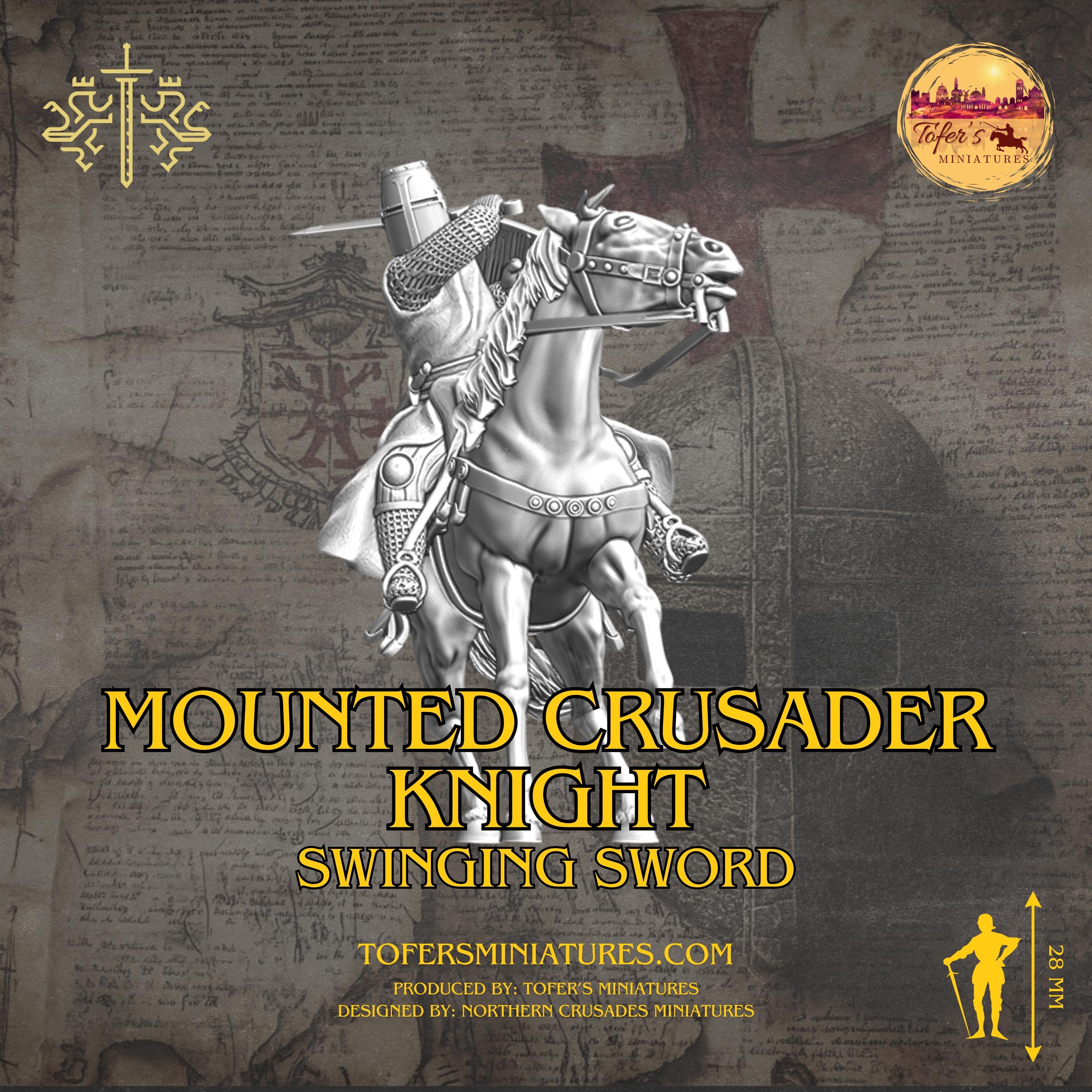 Medieval Mounted Crusader Knight - Swinging Sword. 28mm, 32mm, 40mm ...