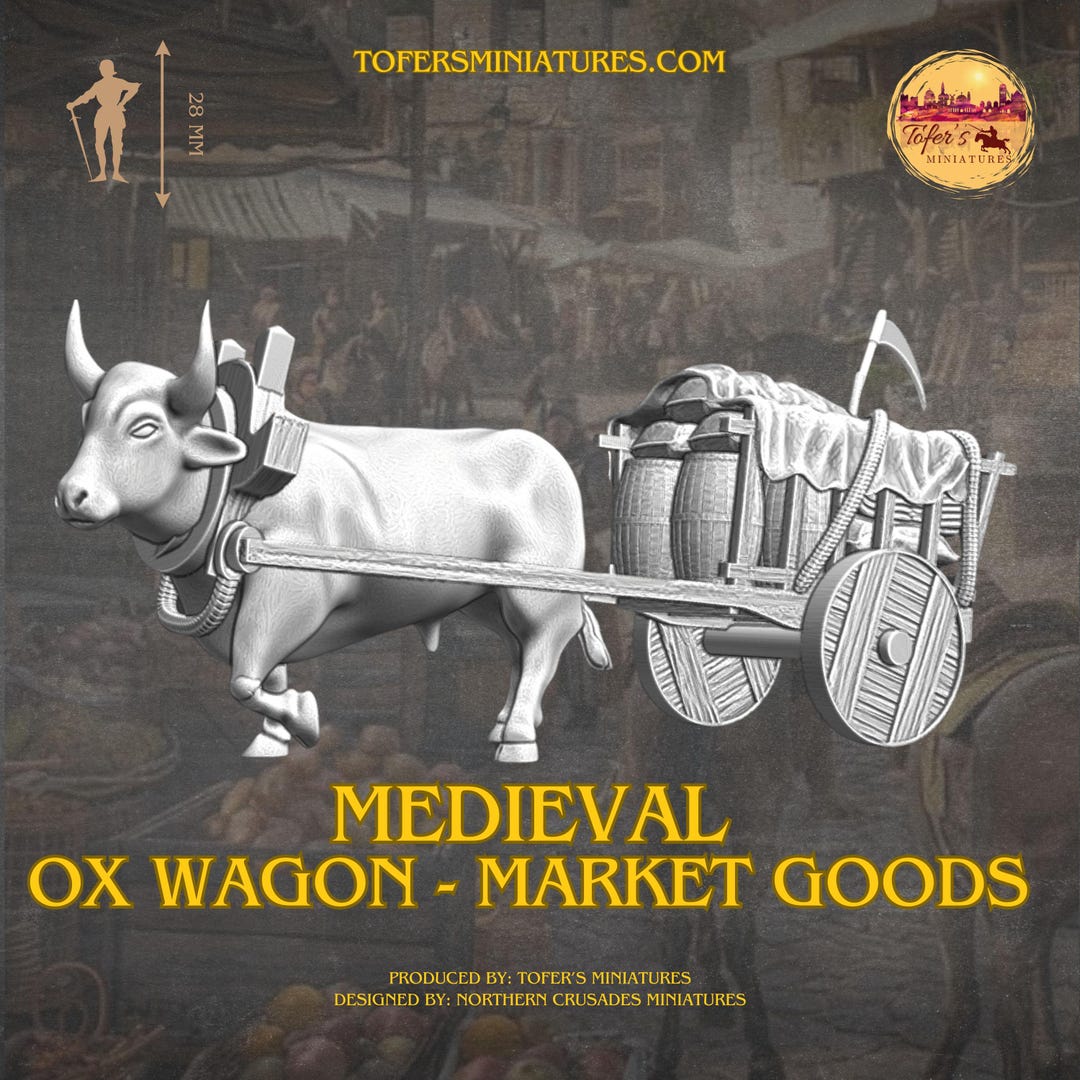 Medieval Ox Wagon - Market Goods - Wargaming Scenery. 28 Mm Miniature ...
