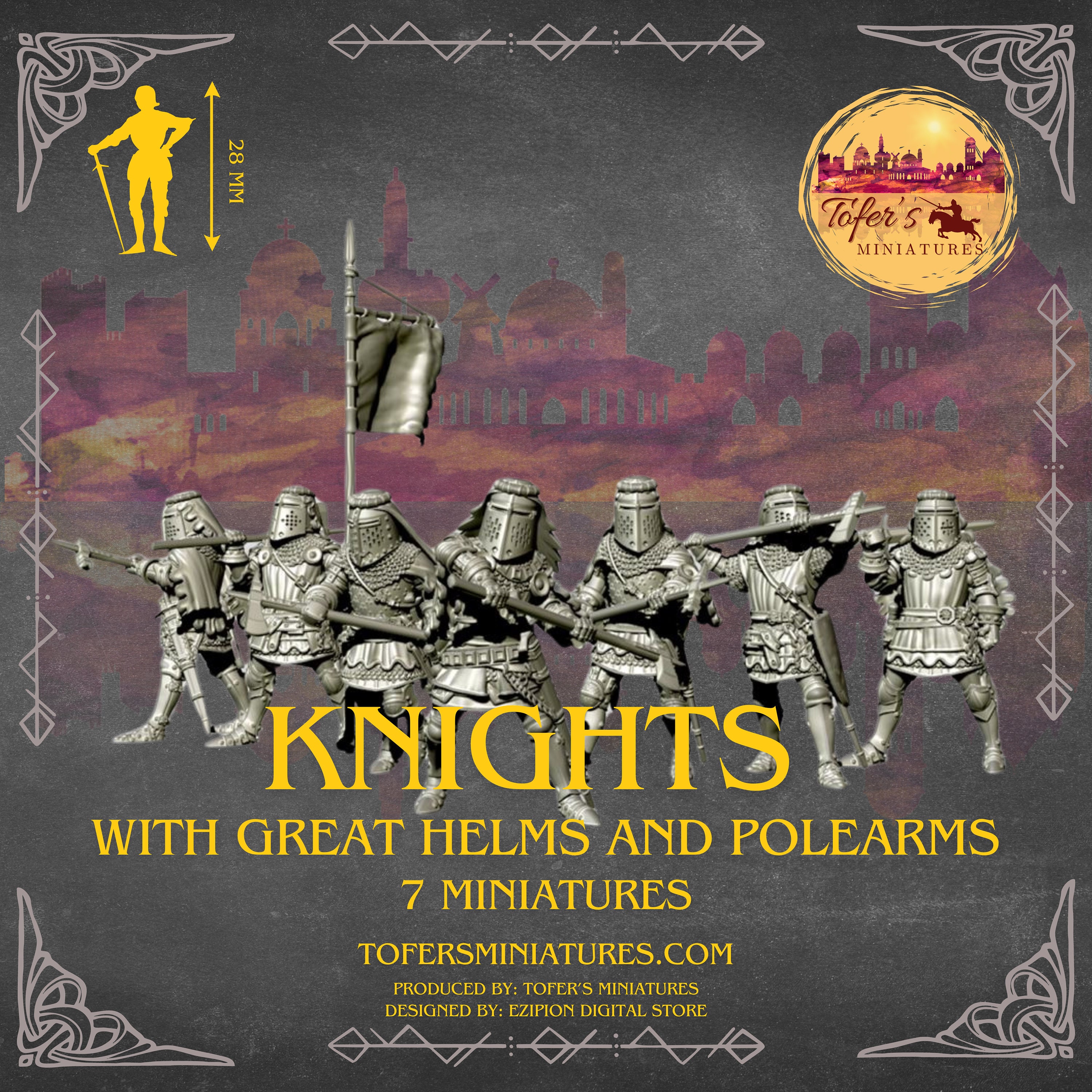 Knights With Great Helms and Polearms. 28 Mm Miniatures - Etsy