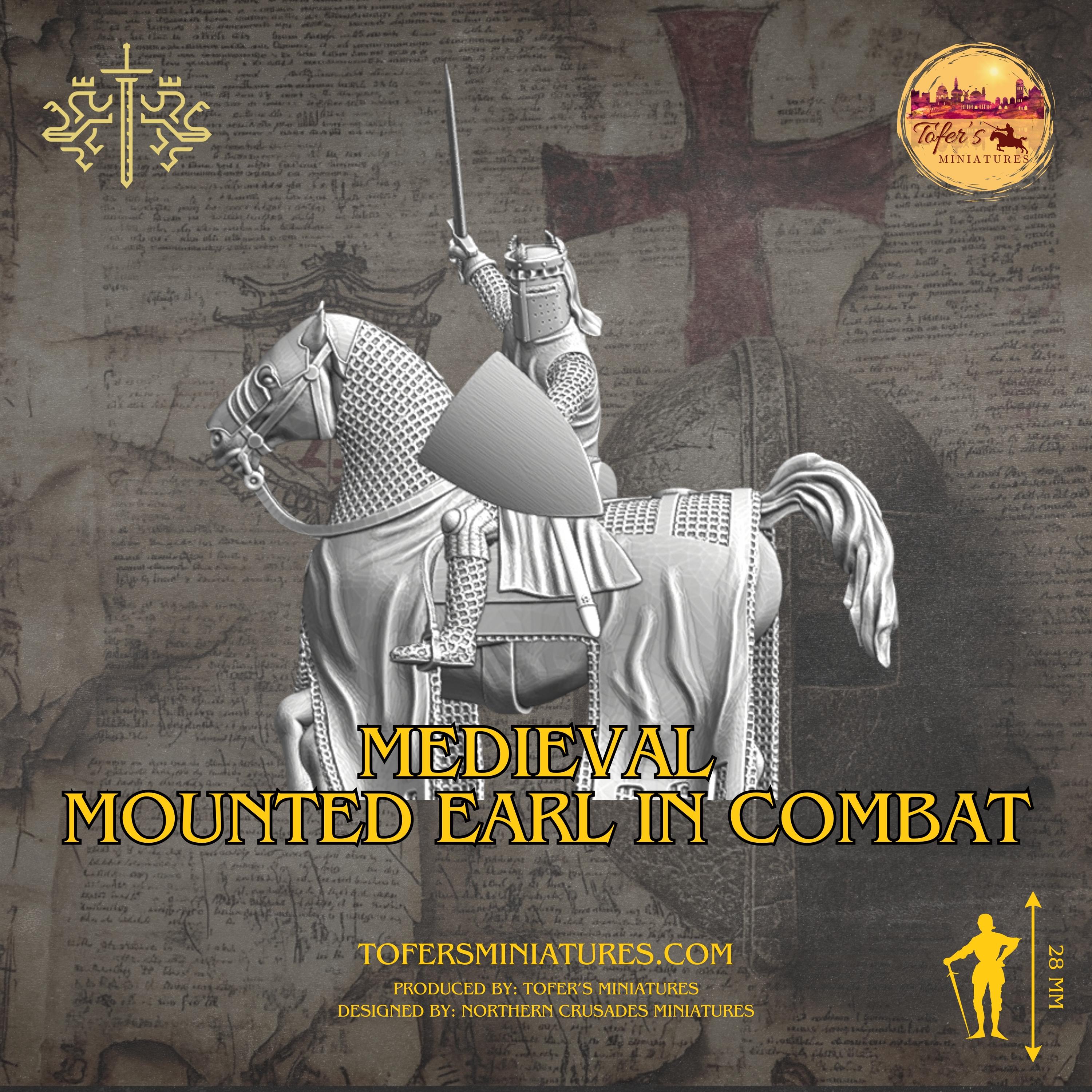Medieval Mounted Earl in Combat. 28mm, 32mm, 40mm, 54mm, 75mm, for ...