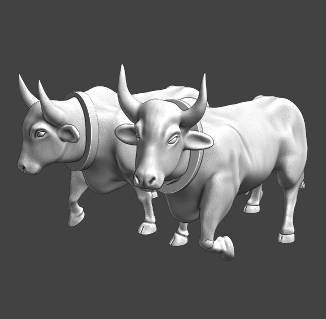 Medieval Two Draught Animals - Oxen - Wargaming Scenery. 28 Mm ...