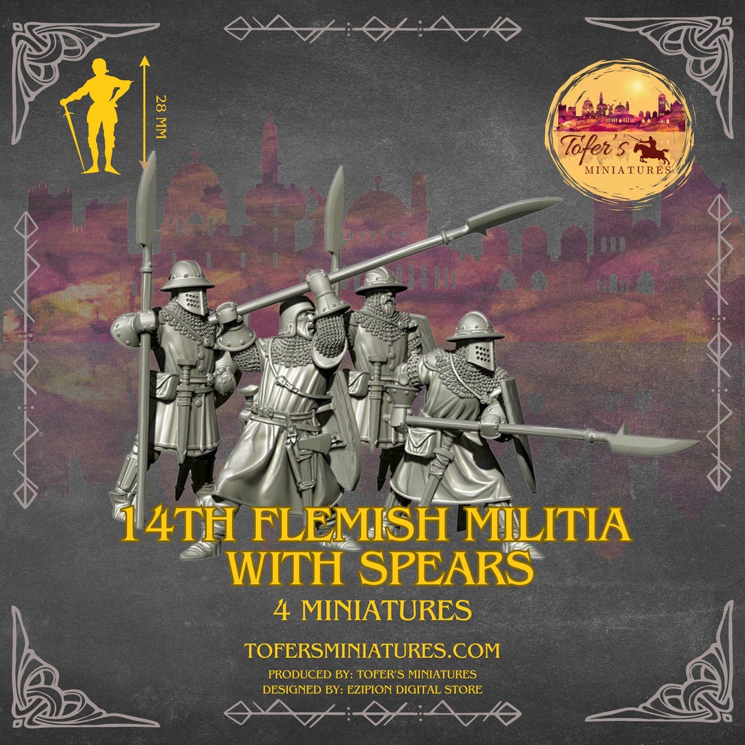 14th Century Flemish Militia With Spears. 28 Mm Miniatures - Etsy