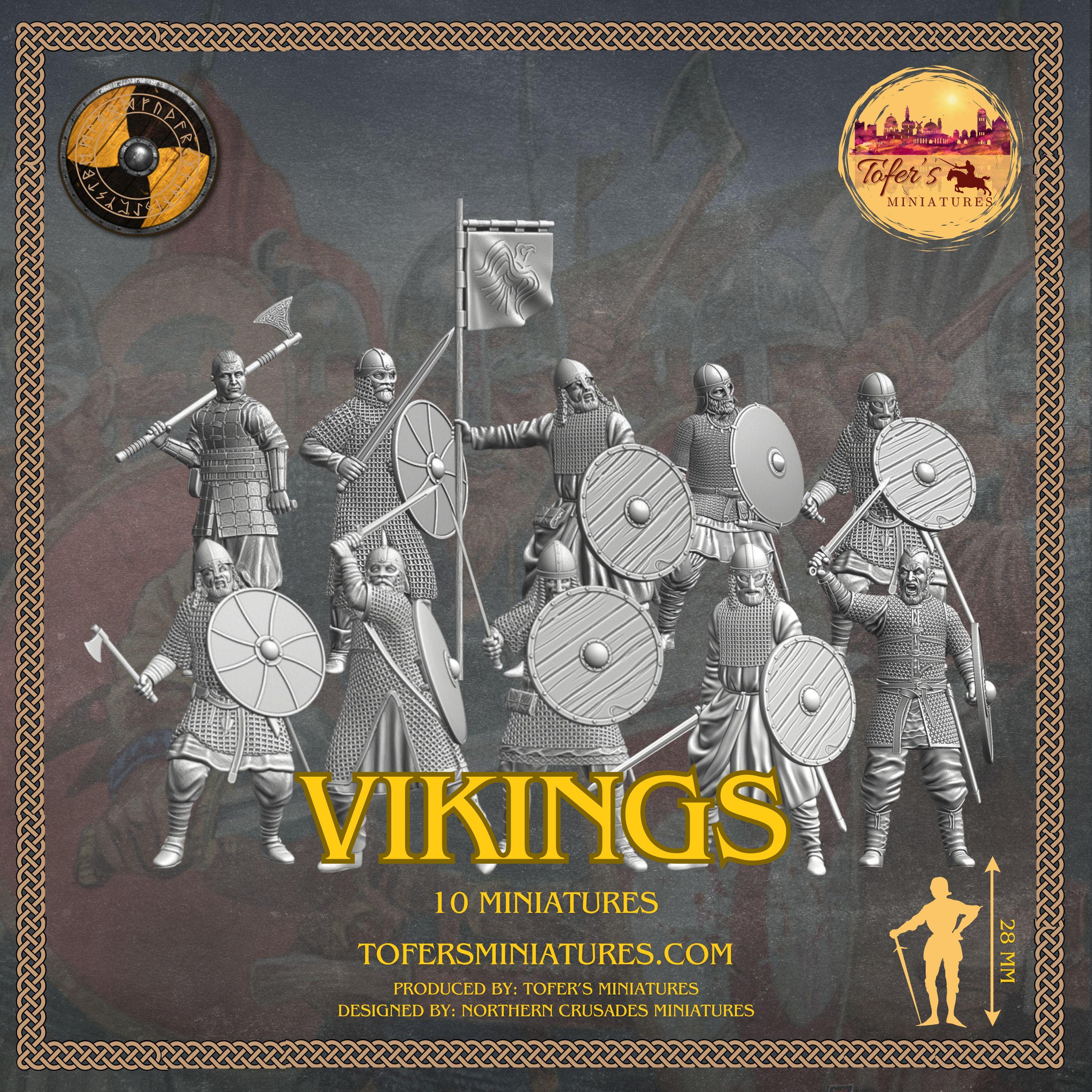 Set of 10 Vikings. 28 Mm Miniatures Ideal for Games Like SAGA and Other ...