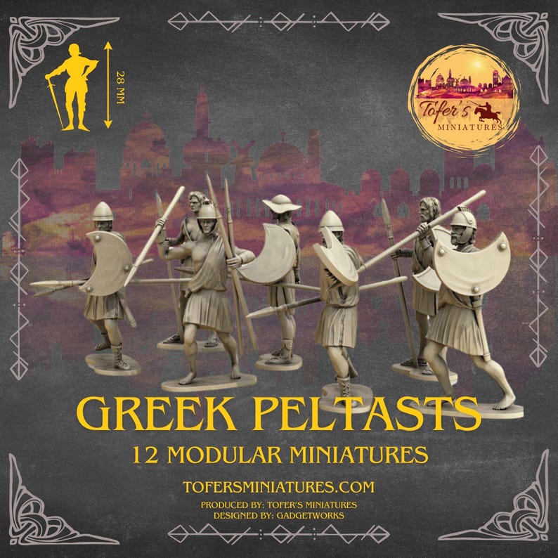 Greek Peltasts Modular Miniatures. 28 Mm Miniatures (set of 12) - Etsy