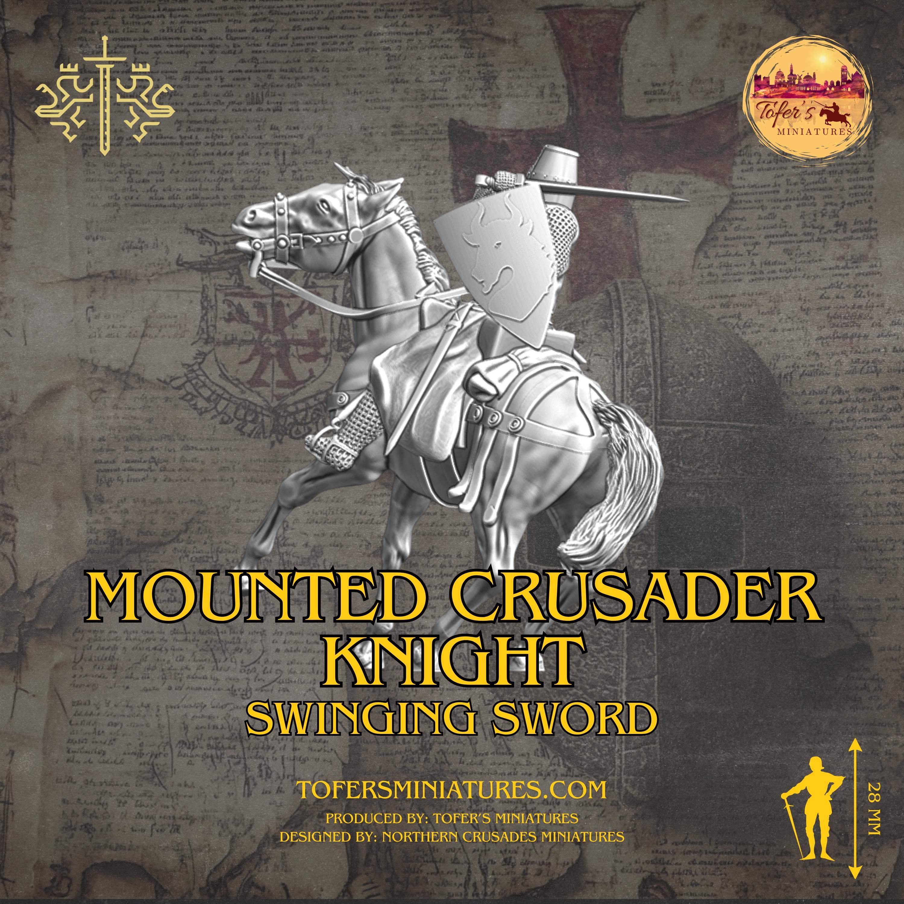 Medieval Mounted Crusader Knight - Swinging Sword. 28mm, 32mm, 40mm ...