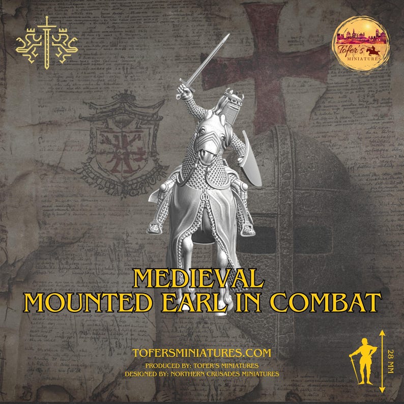 Medieval Mounted Earl in Combat. 28mm, 32mm, 40mm, 54mm, 75mm, for ...
