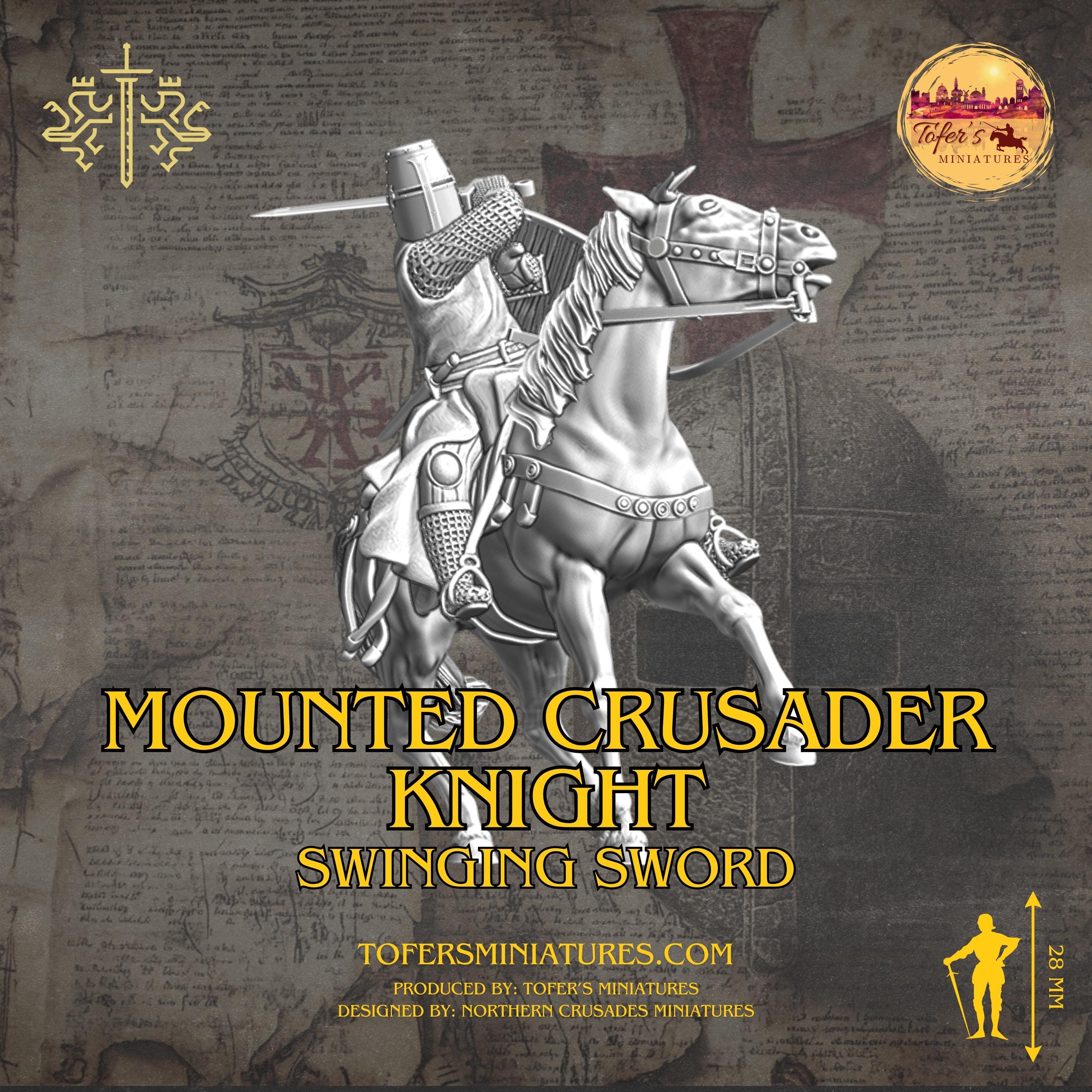 Medieval Mounted Crusader Knight - Swinging Sword. 28mm, 32mm, 40mm ...